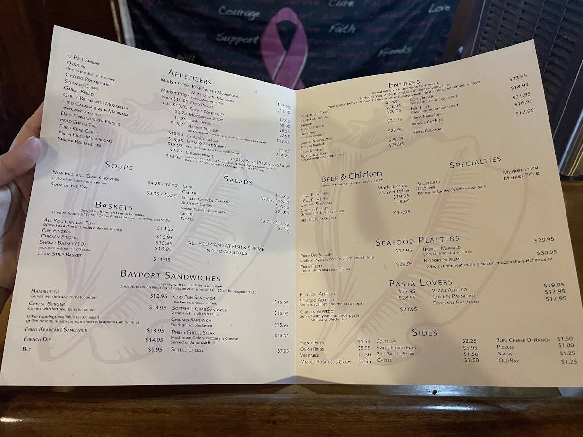 Menu at Bayport Inn pub & bar, Bayport, Cortez Blvd
