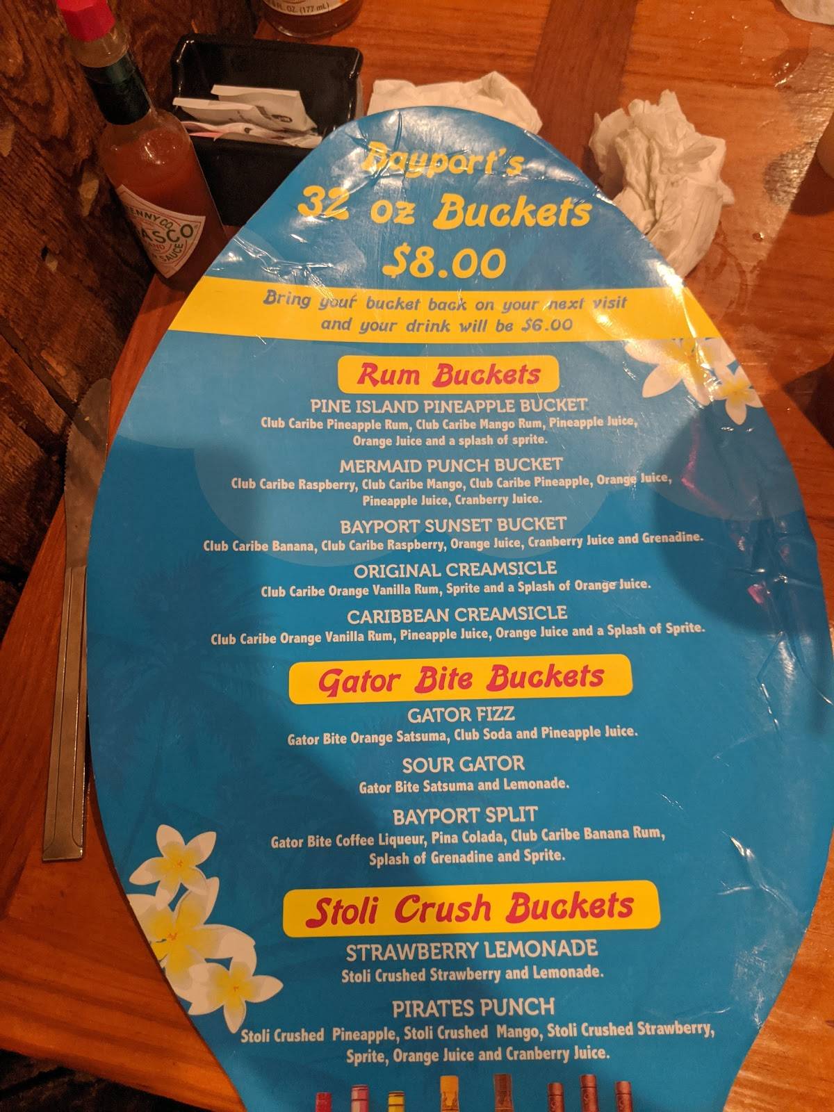 Menu at Bayport Inn pub & bar, Bayport, Cortez Blvd
