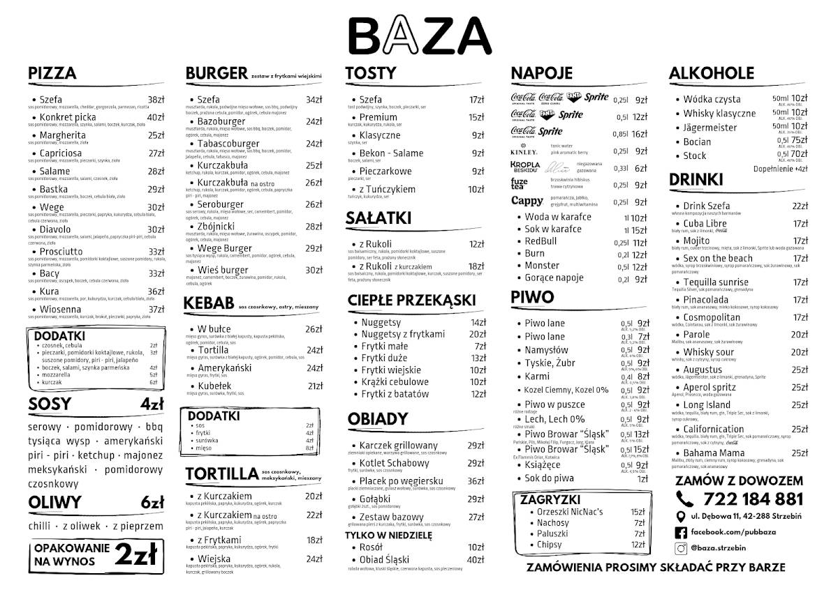 Menu at Baza restaurant, Strzebiń