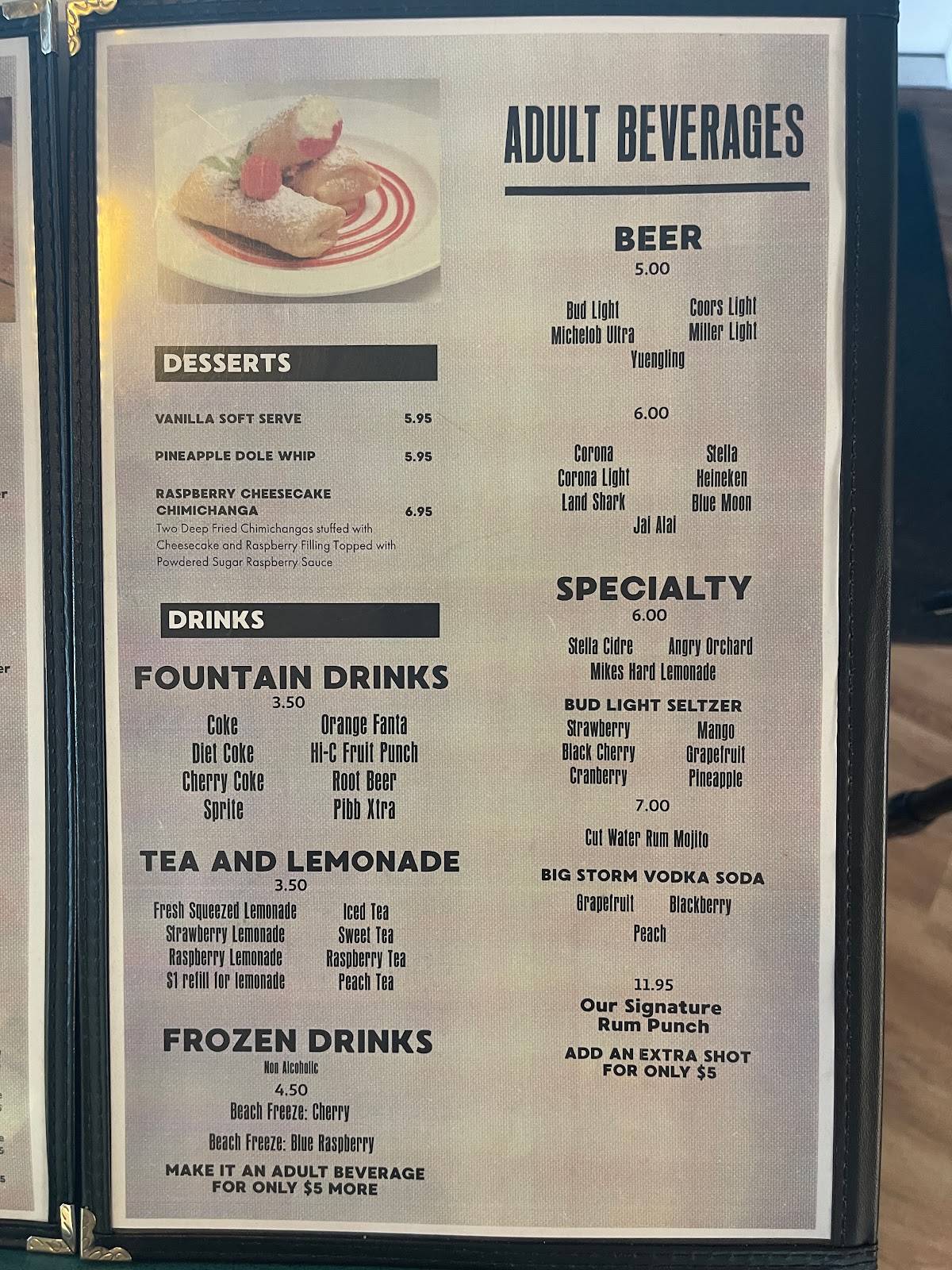 Menu at Beach Bites & Burgers cafe, Madeira Beach