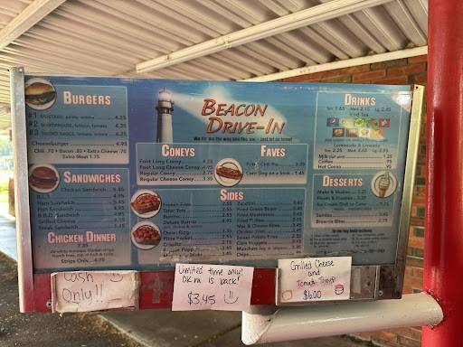 Menu at Beacon Drive In restaurant, Muskogee