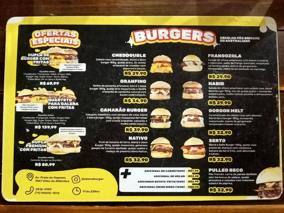 Menu em Beco Burger restaurante, Lauro de Freitas