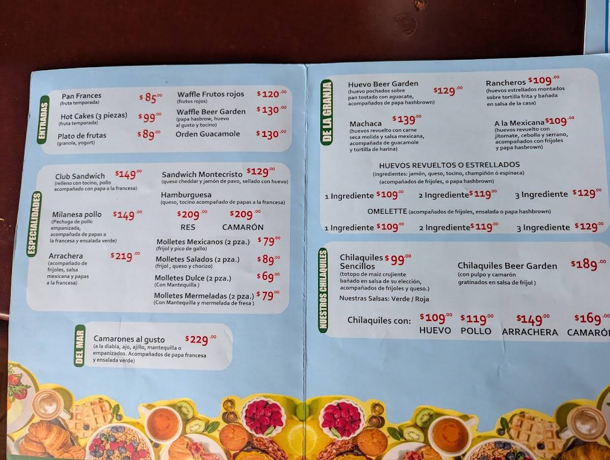 Menu at Beer Garden restaurant, Chapala