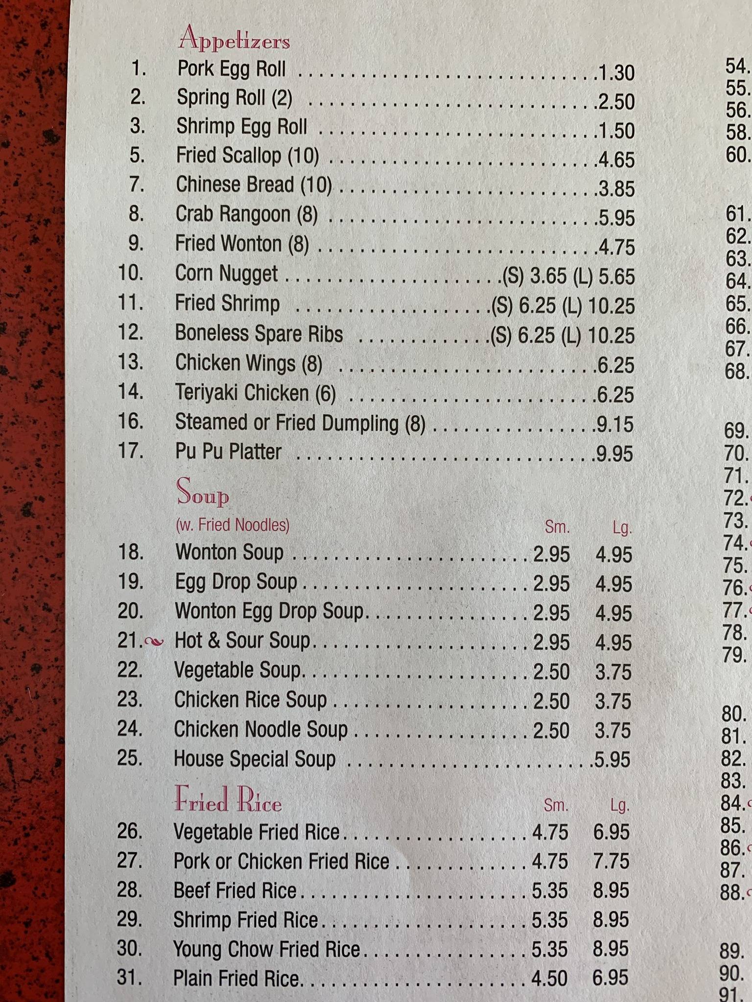 Menu at Beijing Chinese Restaurant, Crawfordsville