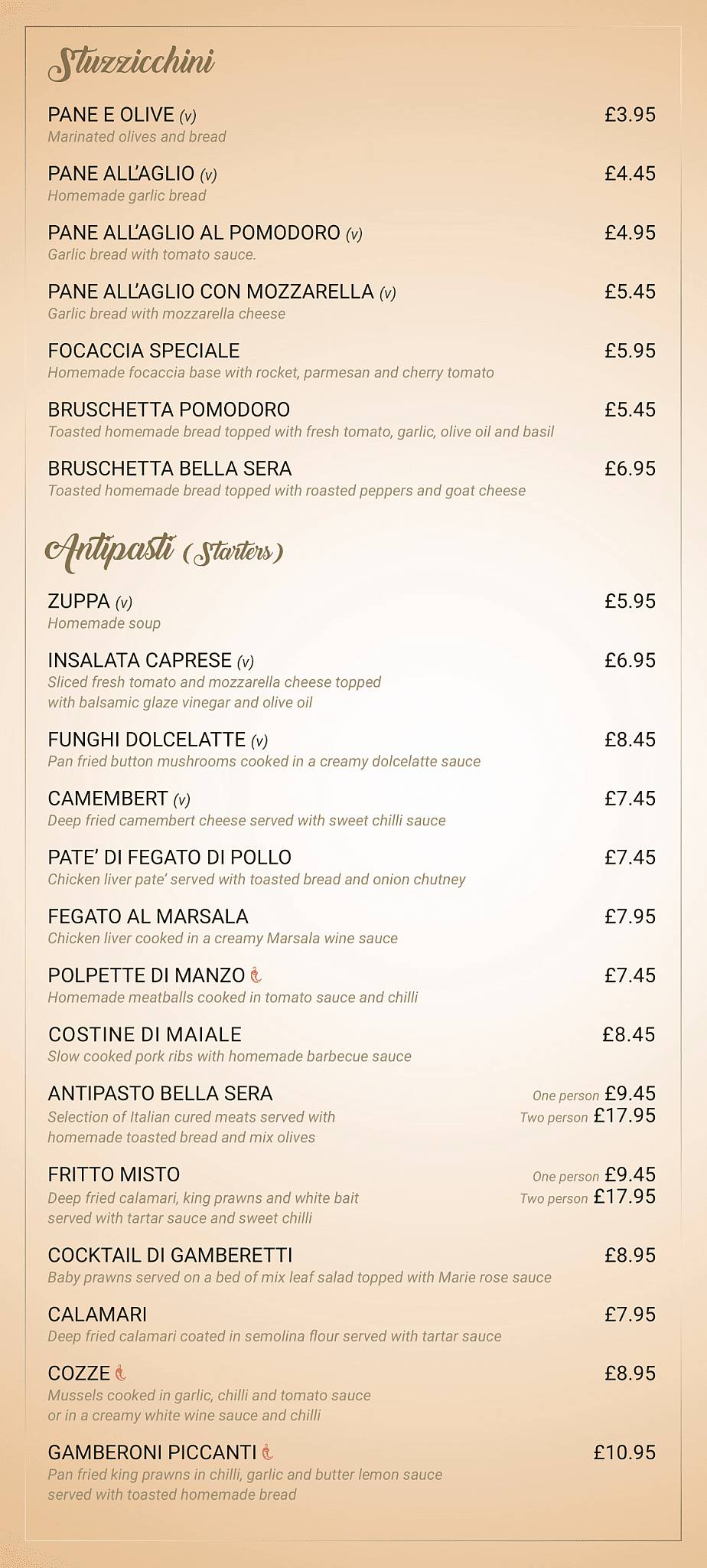 Menu at Bella Sera restaurant, Heywood, 13-15 Rochdale Road East