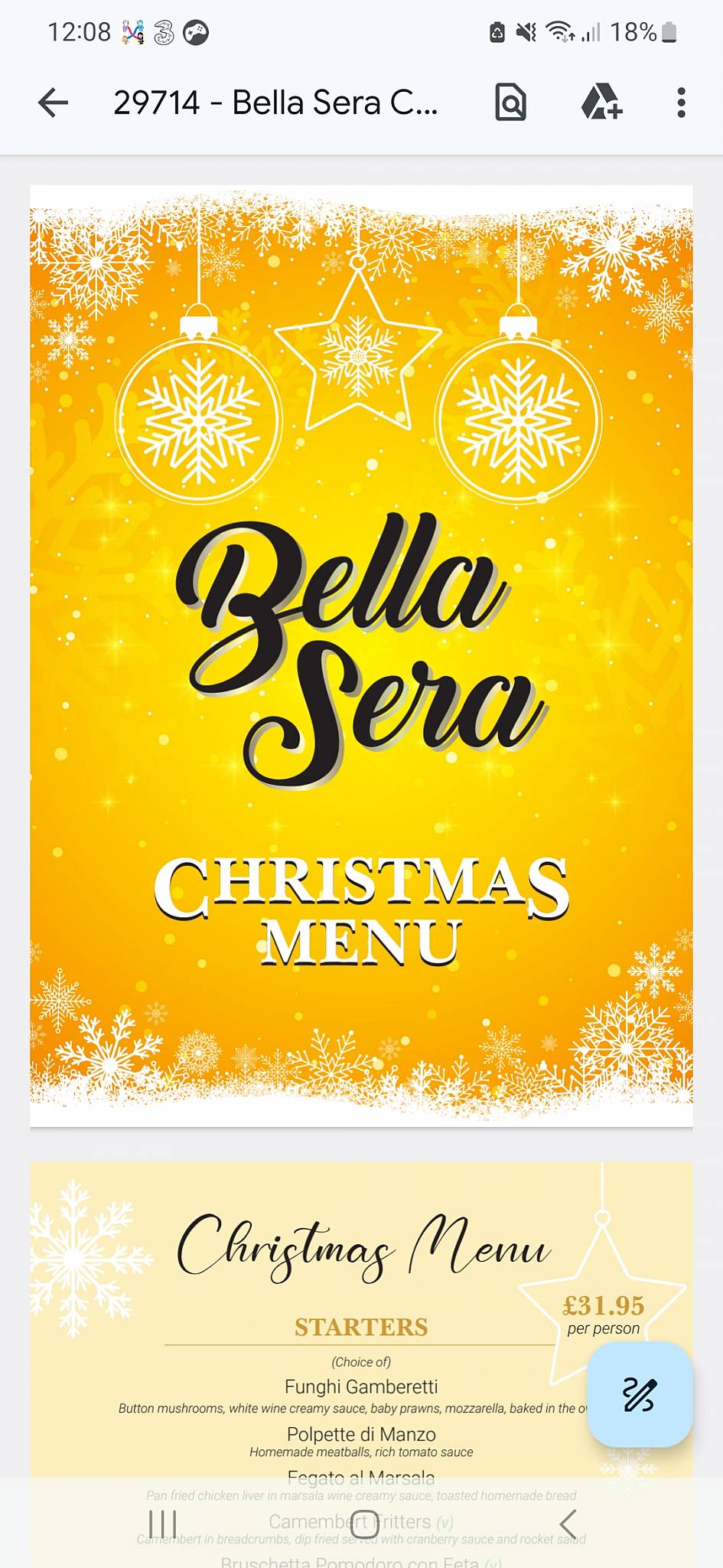 Menu at Bella Sera restaurant, Heywood, 13-15 Rochdale Road East