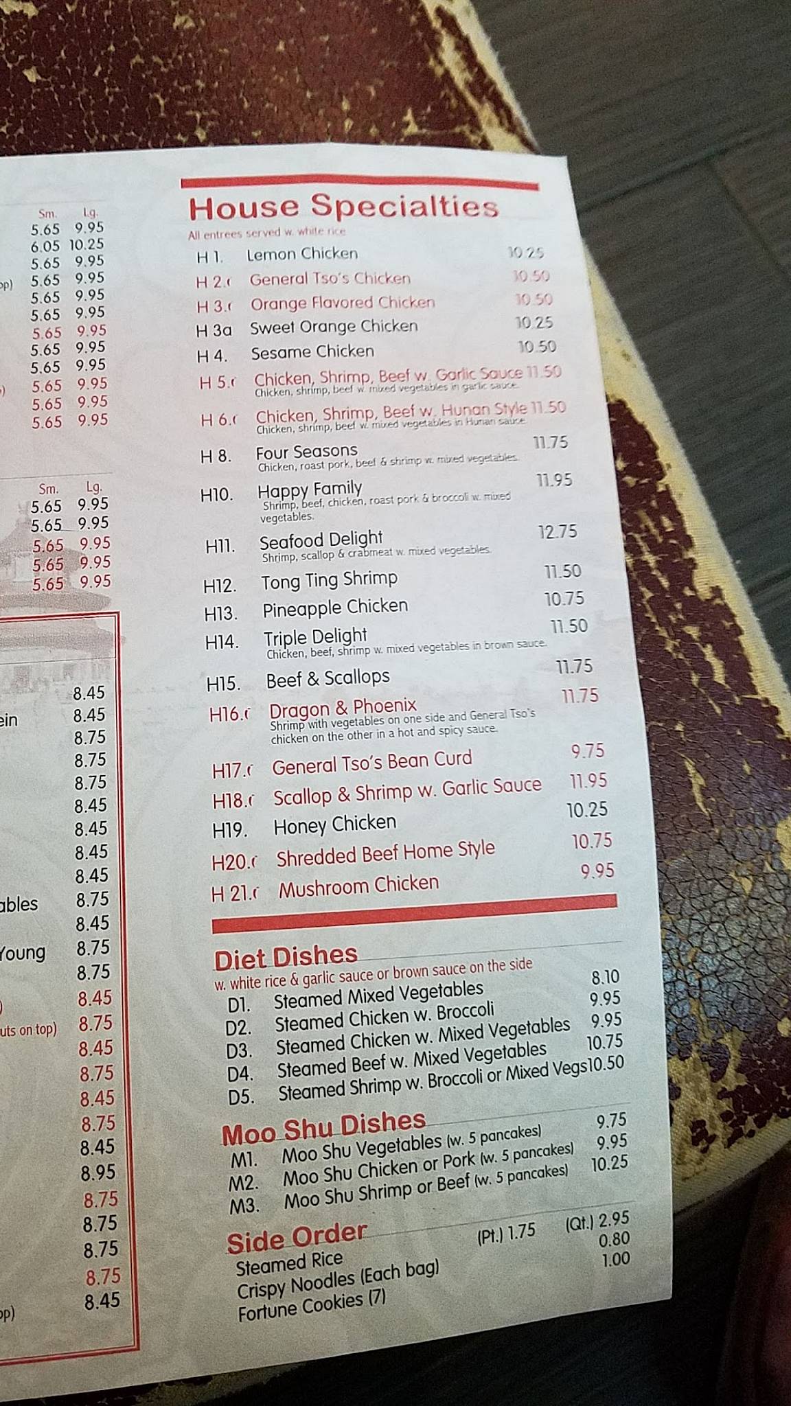 Menu at Top China restaurant, Bella Vista
