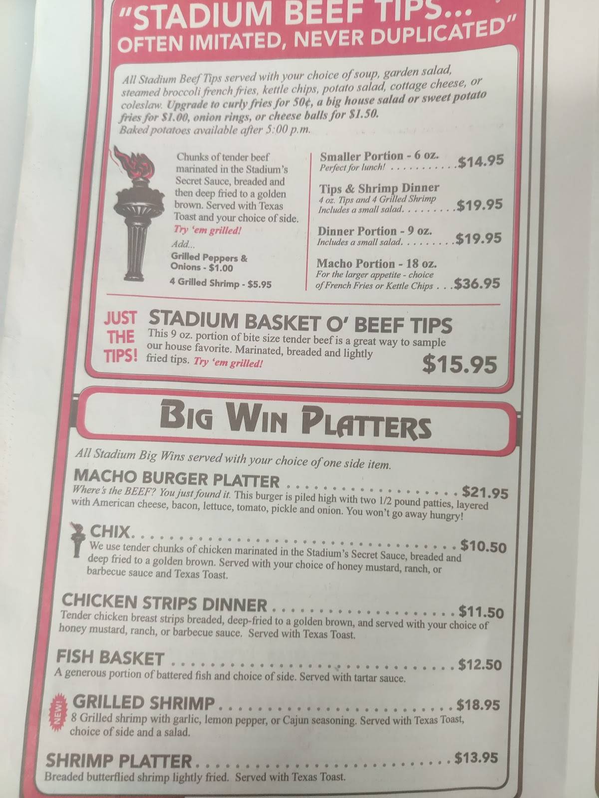 Menu at Stadium Sports Grill pub & bar, Belle Fourche