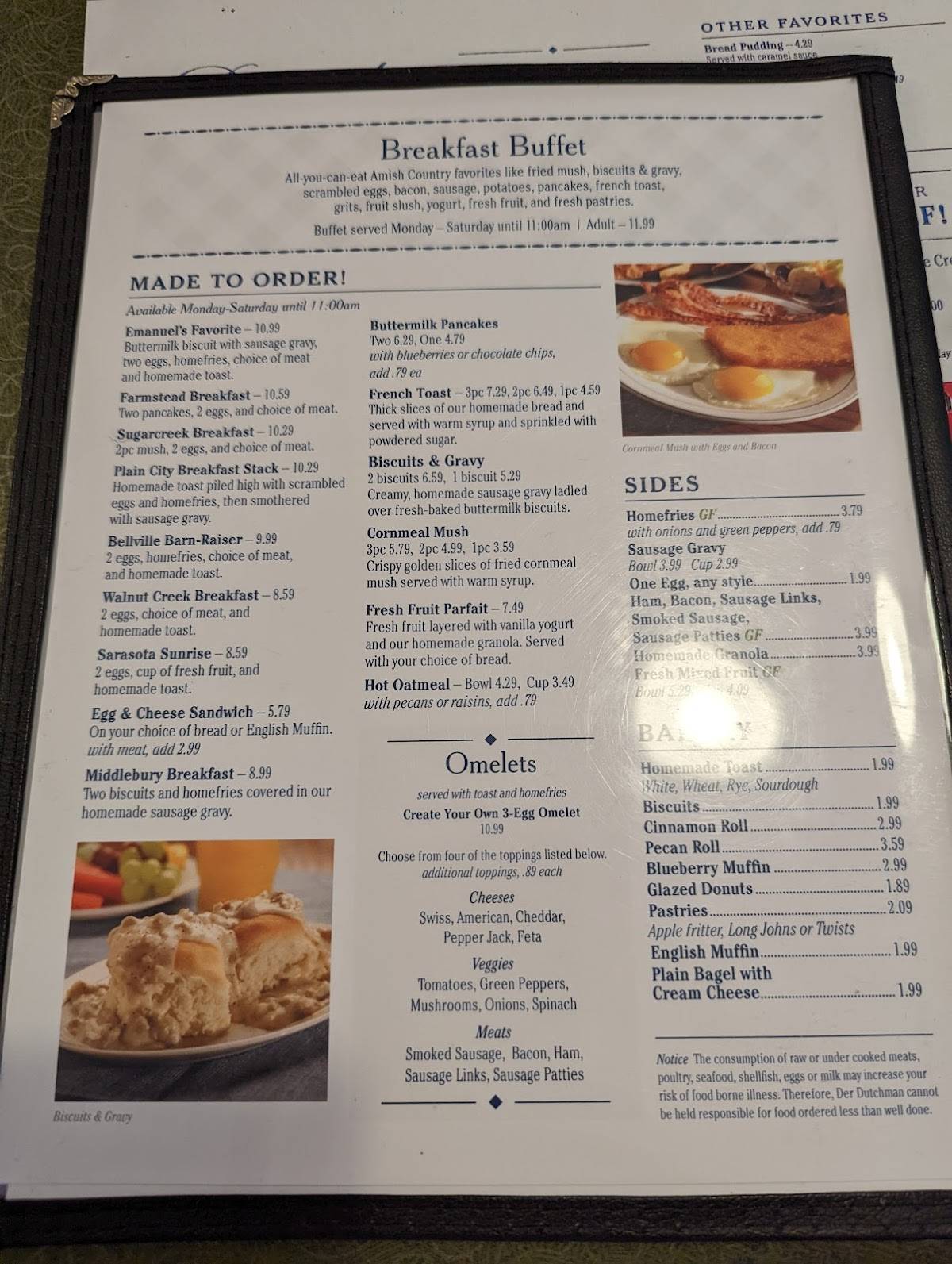 Menu at Der Dutchman restaurant, Bellville