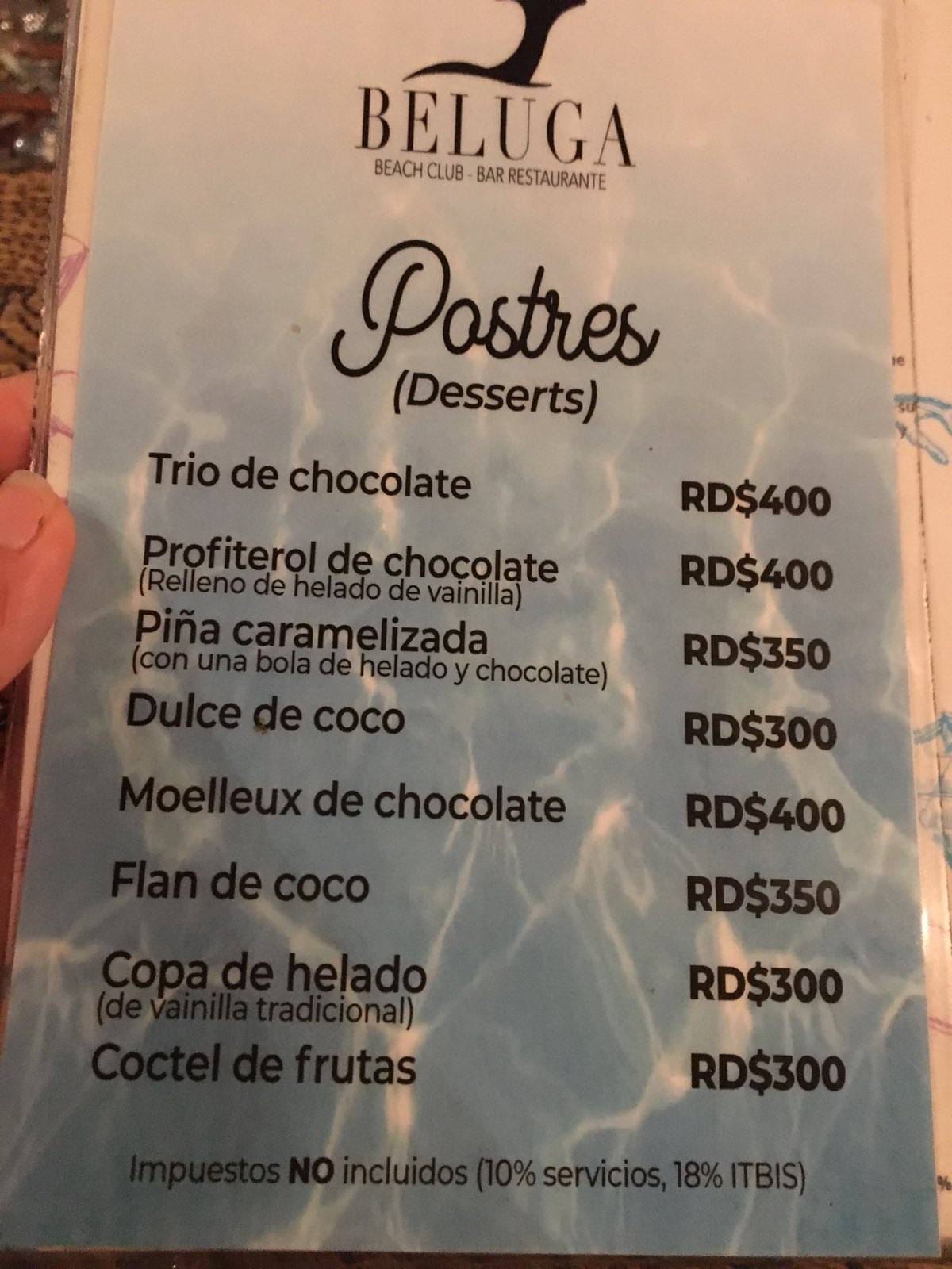 Menu at Beluga Beach Club Bar Restaurant, Las Terrenas