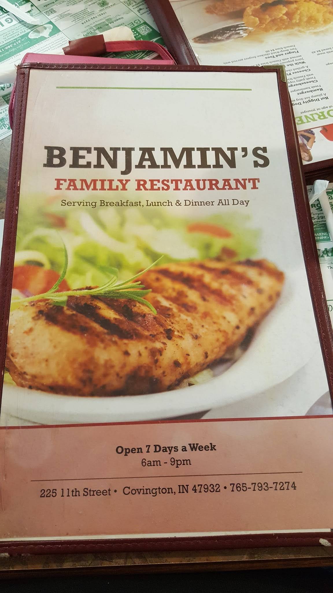 Menu at Benjamin's Restaurant, Covington