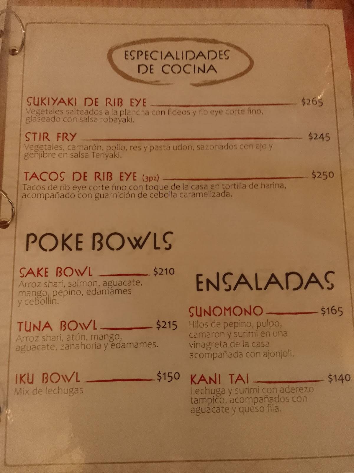 Menu at Benji Sushi restaurant, San Miguel de Cozumel
