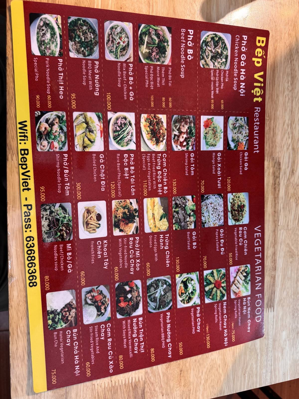 Menu at Bếp Việt restaurant, Hanoi, 1b Ng. Báo Khánh