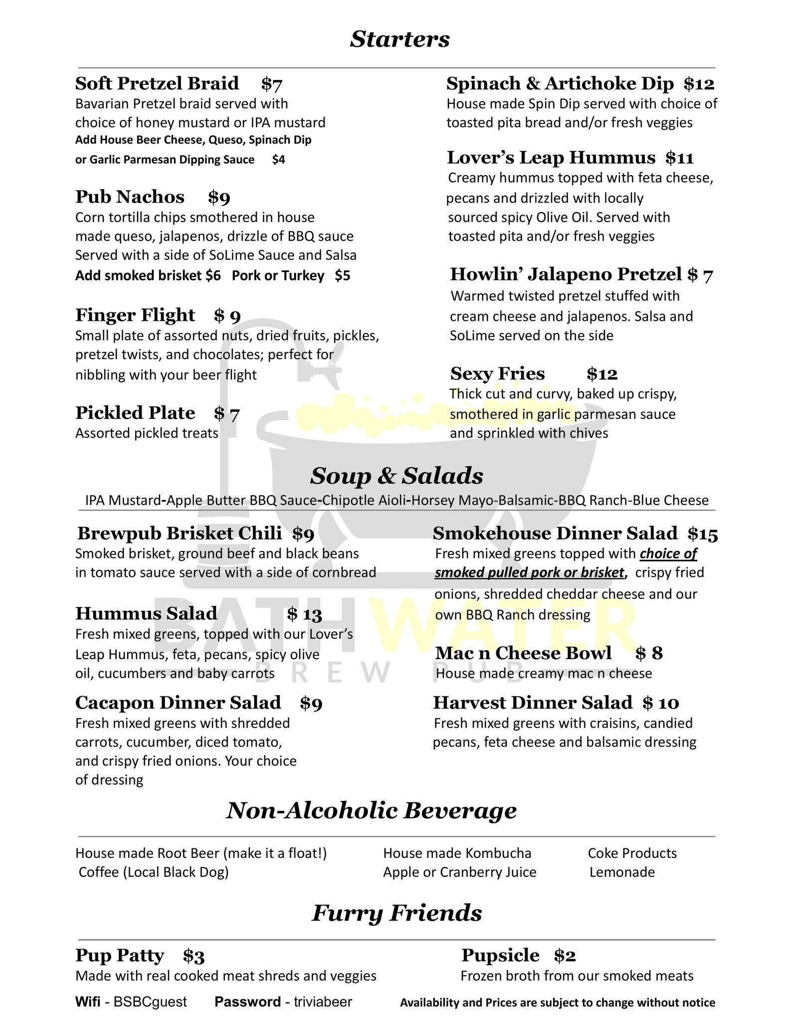 Menu at Berkeley Springs Brewing Co BBQ, USA