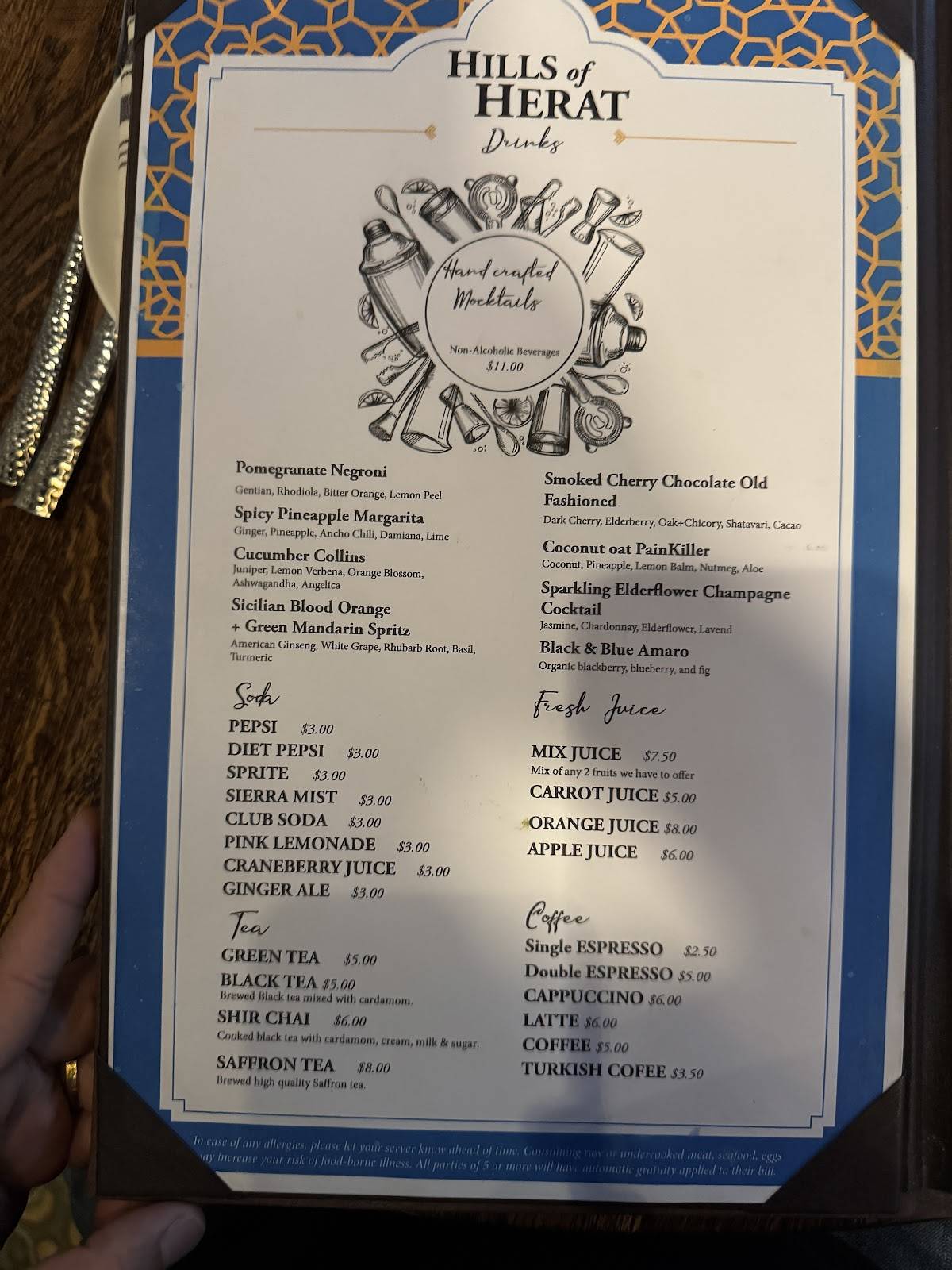 Hills Of Herat Menu