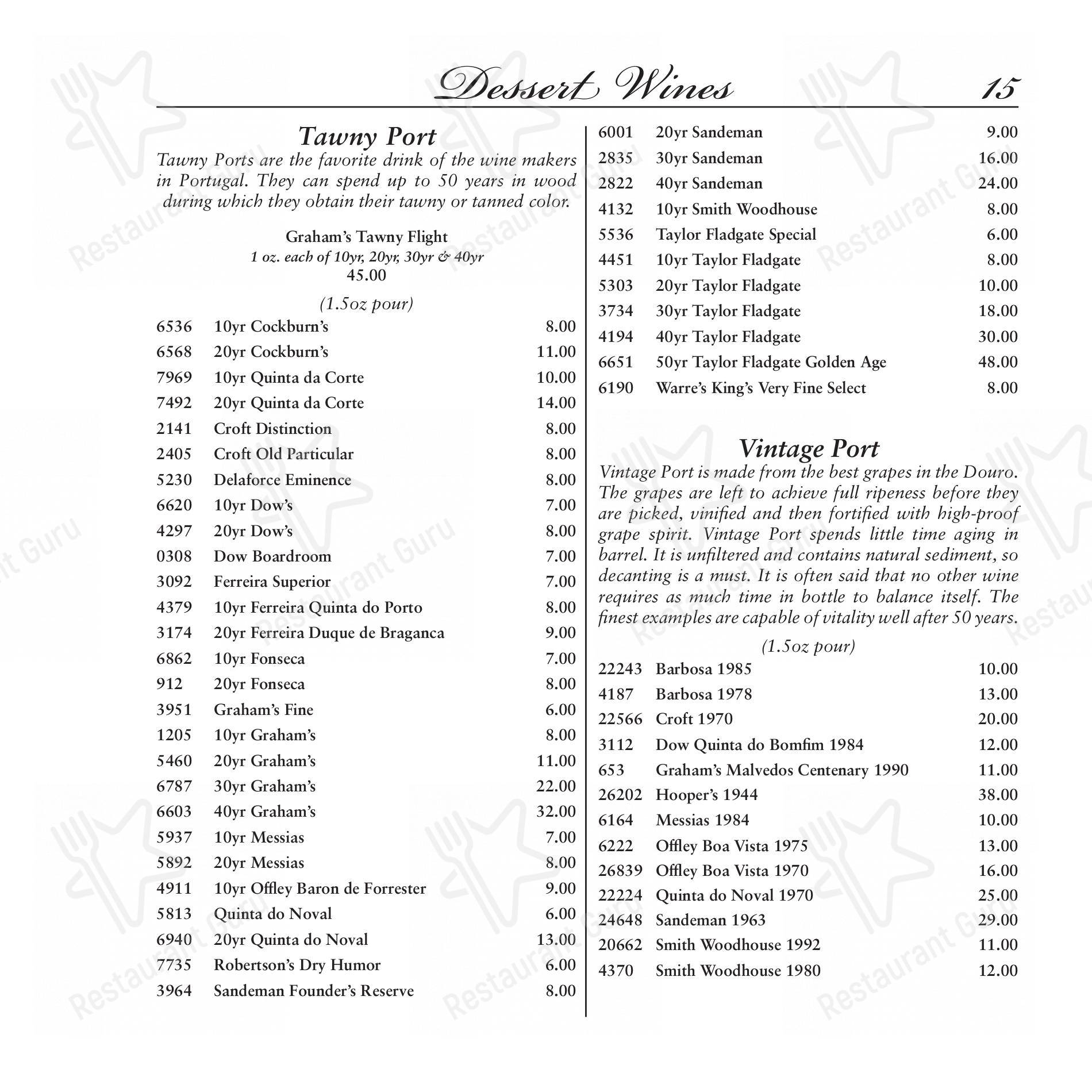 Menu at Bern's Steak House steakhouse, Tampa, S Howard Ave