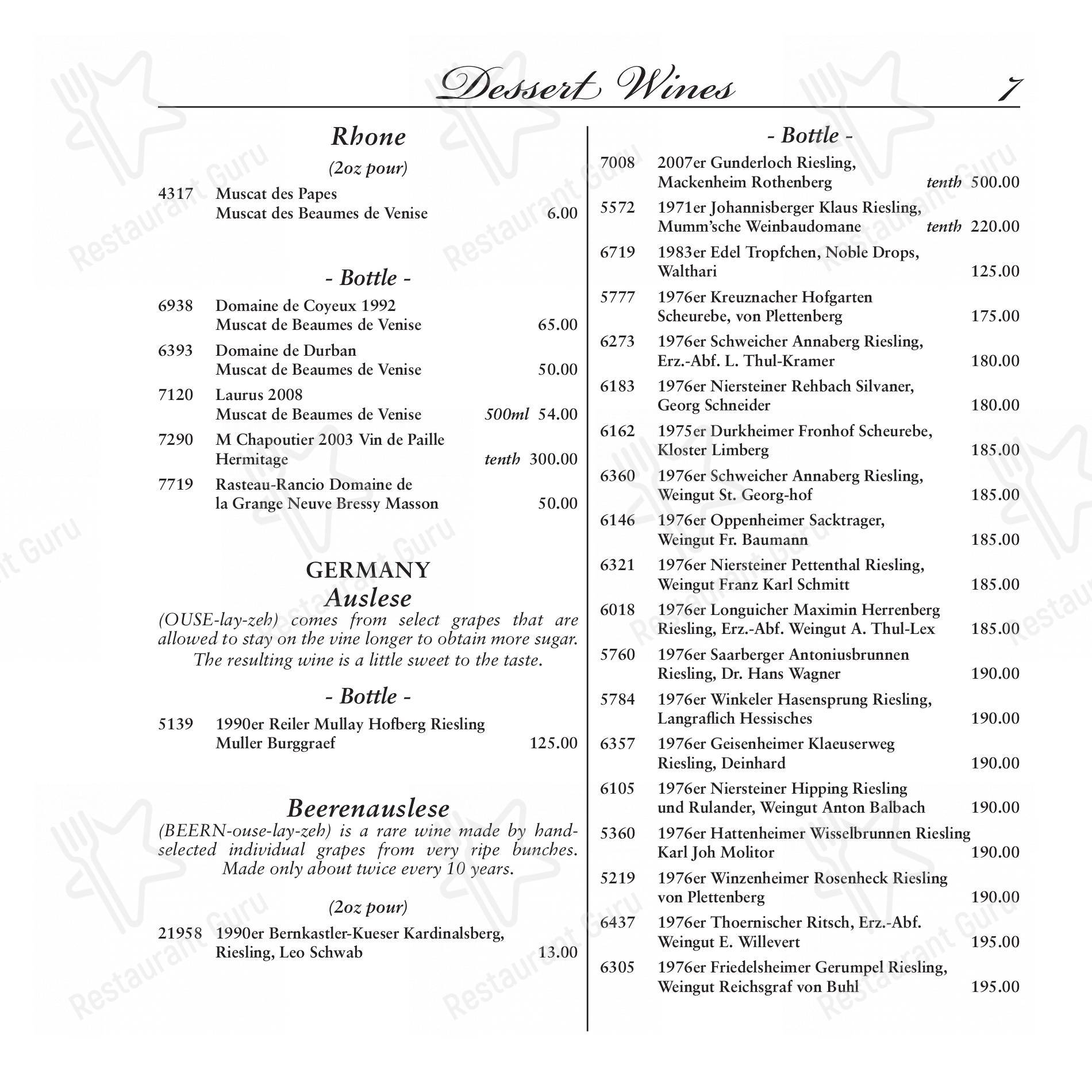 Menu at Bern's Steak House steakhouse, Tampa, S Howard Ave