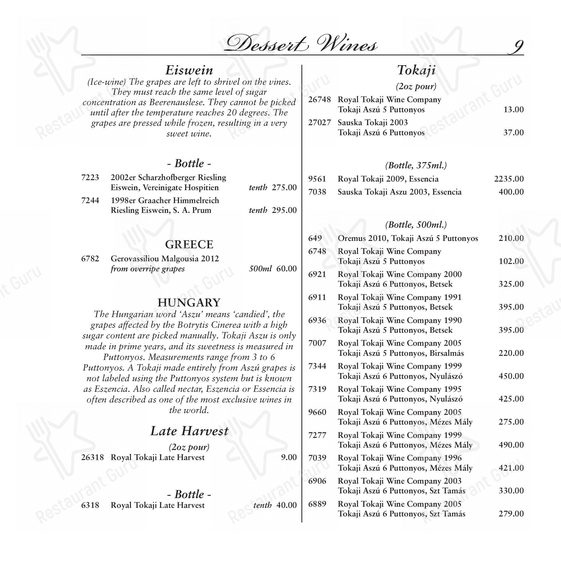 Menu at Bern's Steak House steakhouse, Tampa, S Howard Ave