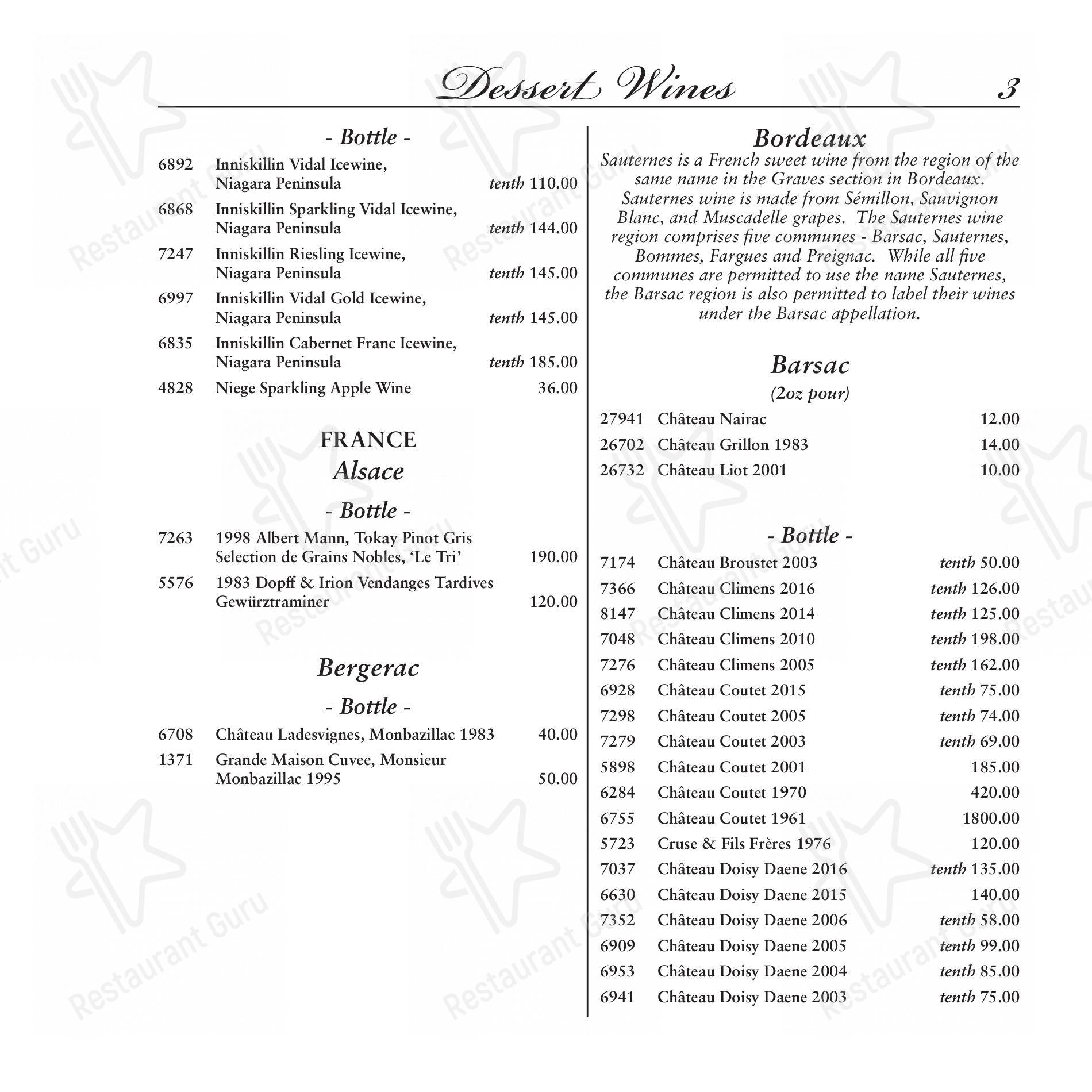 Menu at Bern's Steak House steakhouse, Tampa, S Howard Ave