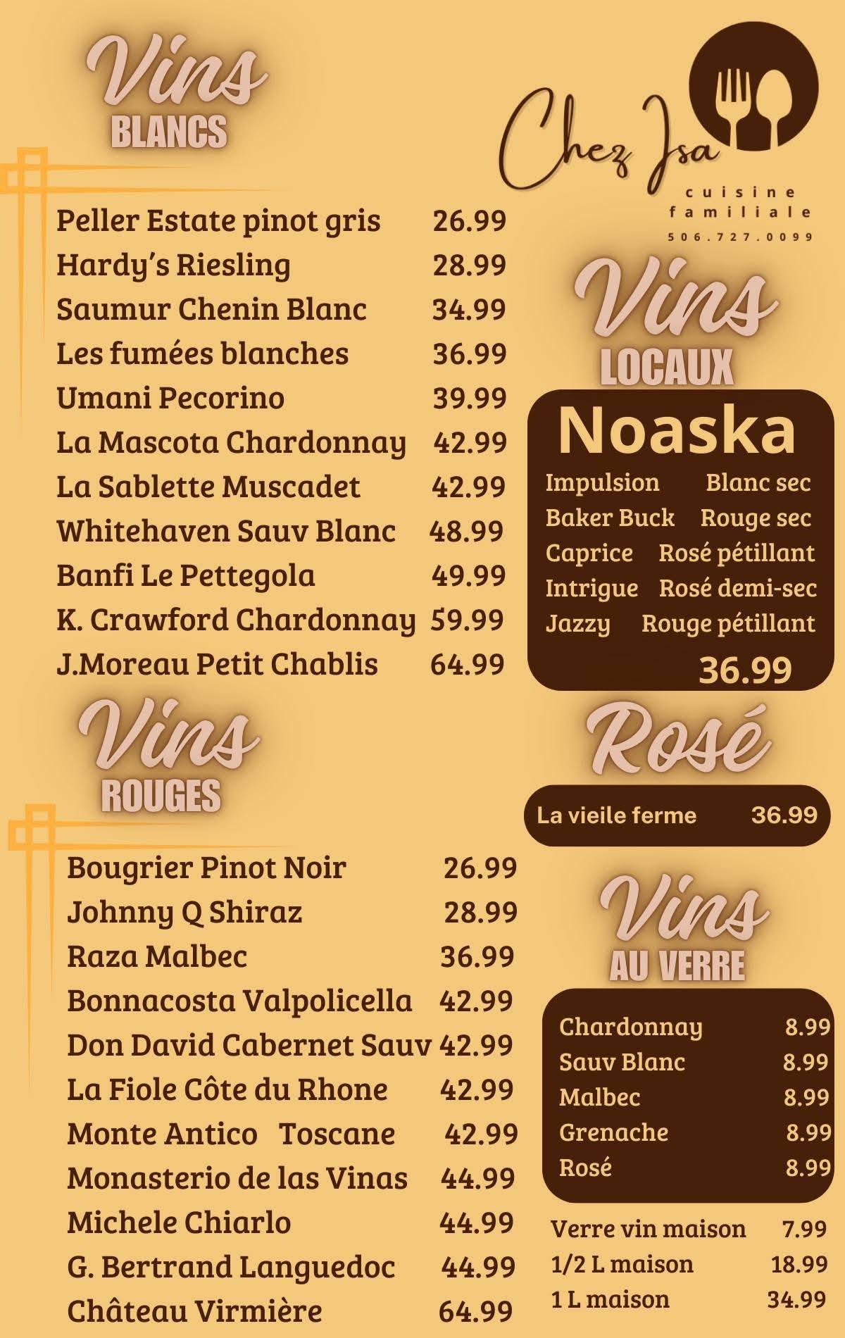 Menu at Resto Chez Isa restaurant, Bertrand