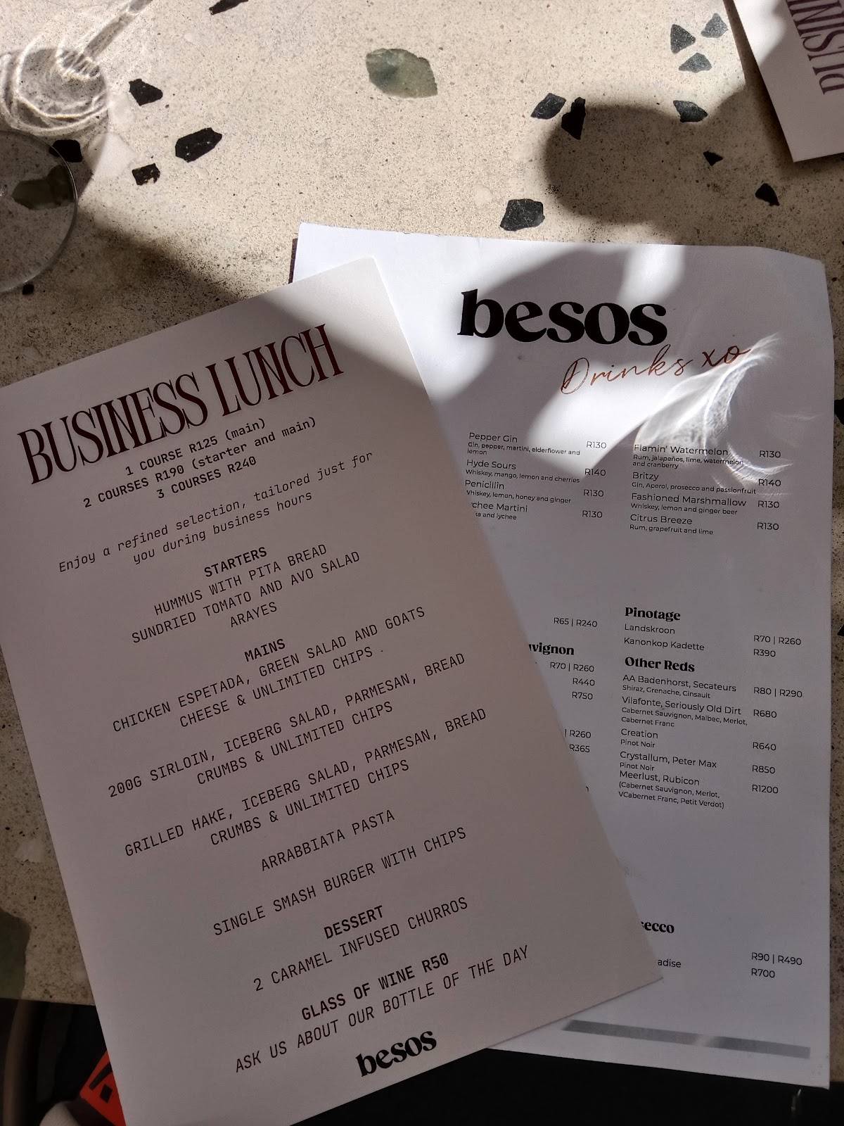 Menu at Besos Restaurant, Randburg