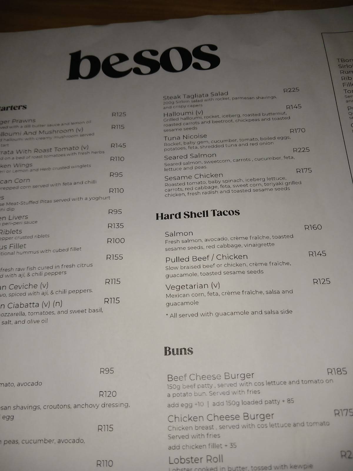 Menu at Besos Restaurant, Randburg