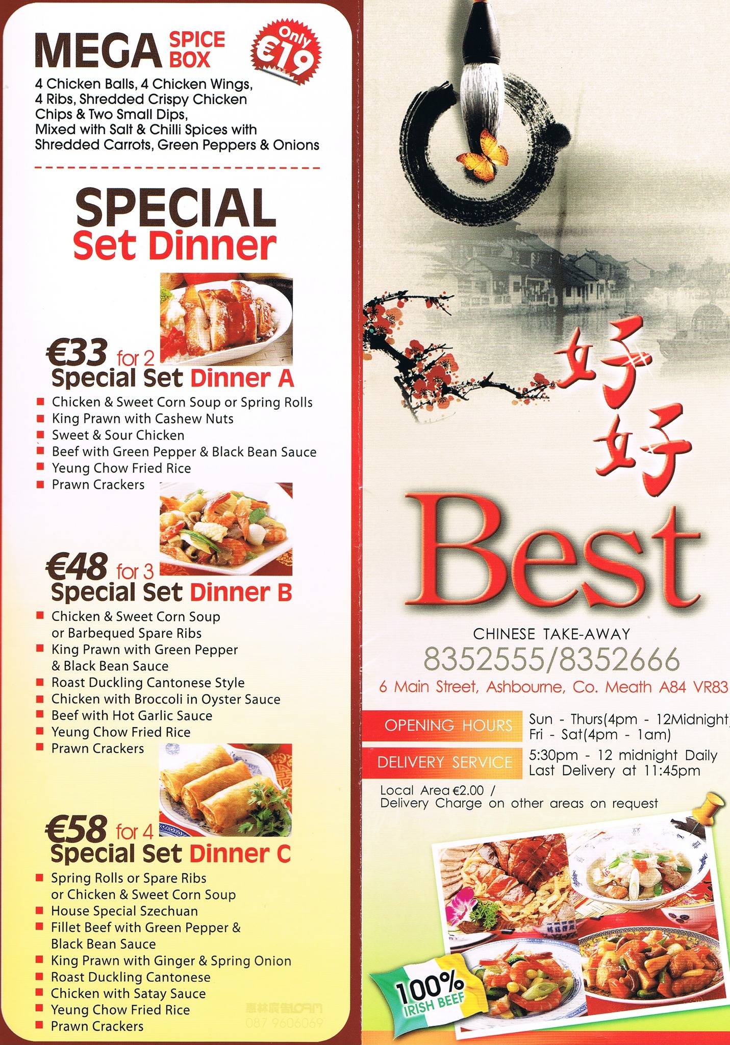 Menu at Best Chinese Takeaway fast food, Ashbourne, 6 Ashbourne Court