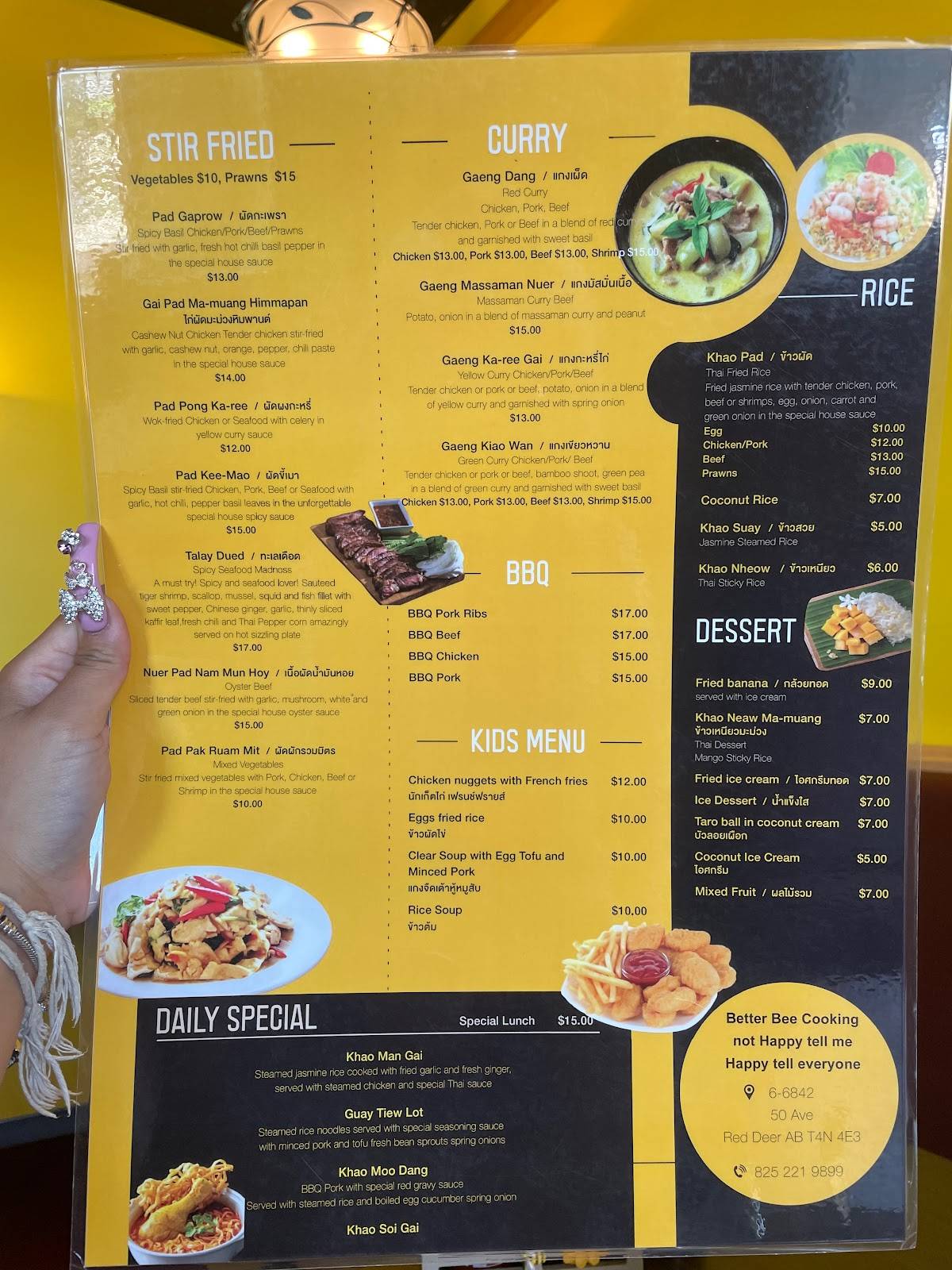 Menu at Better Bee Cooking restaurant, Red Deer