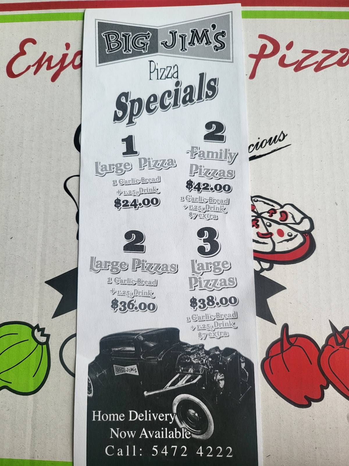 Menu at Big Jim's Pizza pizzeria, Castlemaine