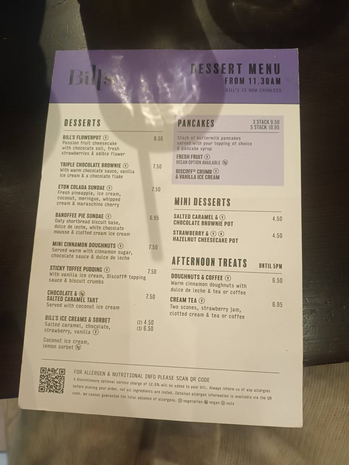 Menu at Bill's Spinningfields Restaurant, Manchester, 3 Hardman Square
