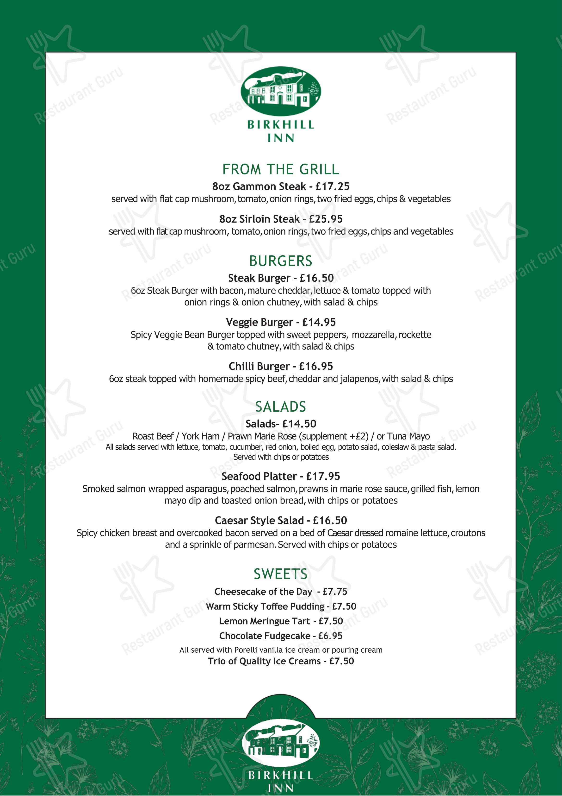 Menu at Birkhill Inn pub & bar, Dundee