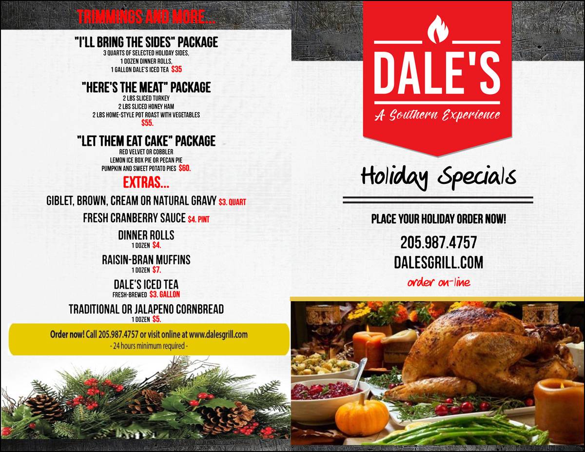 Menu at Dale's Southern Grill steakhouse, Hoover, Montgomery Hwy #109