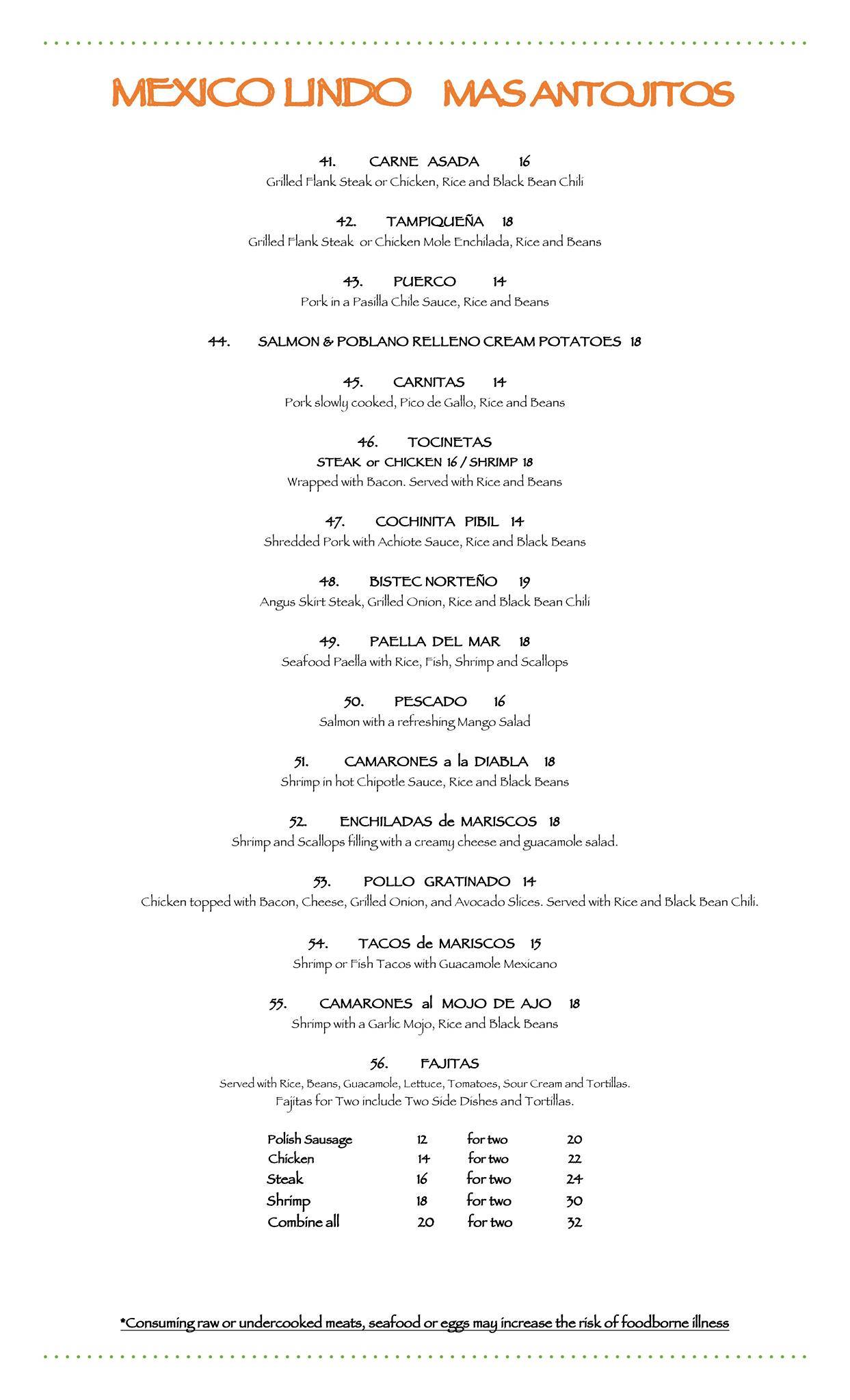 Menu at Mexico Lindo Restaurant, Birmingham, 350 Hollywood Blvd