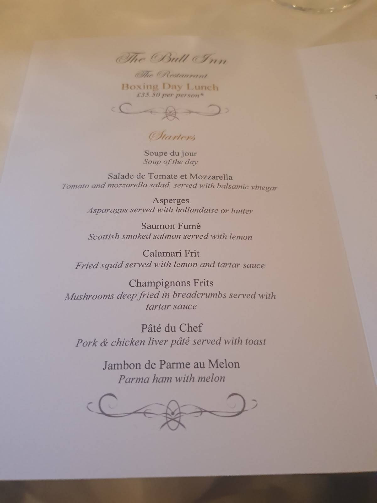 Menu at The Bull Inn Bisham pub & bar, Marlow
