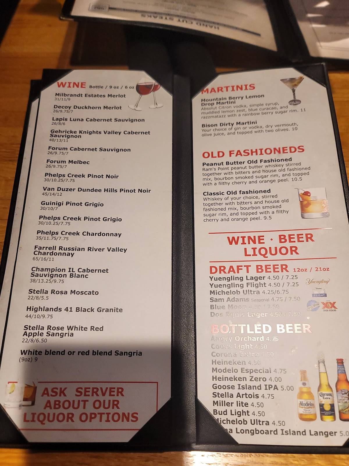 Menu at Bison Steakhouse, Broken Arrow