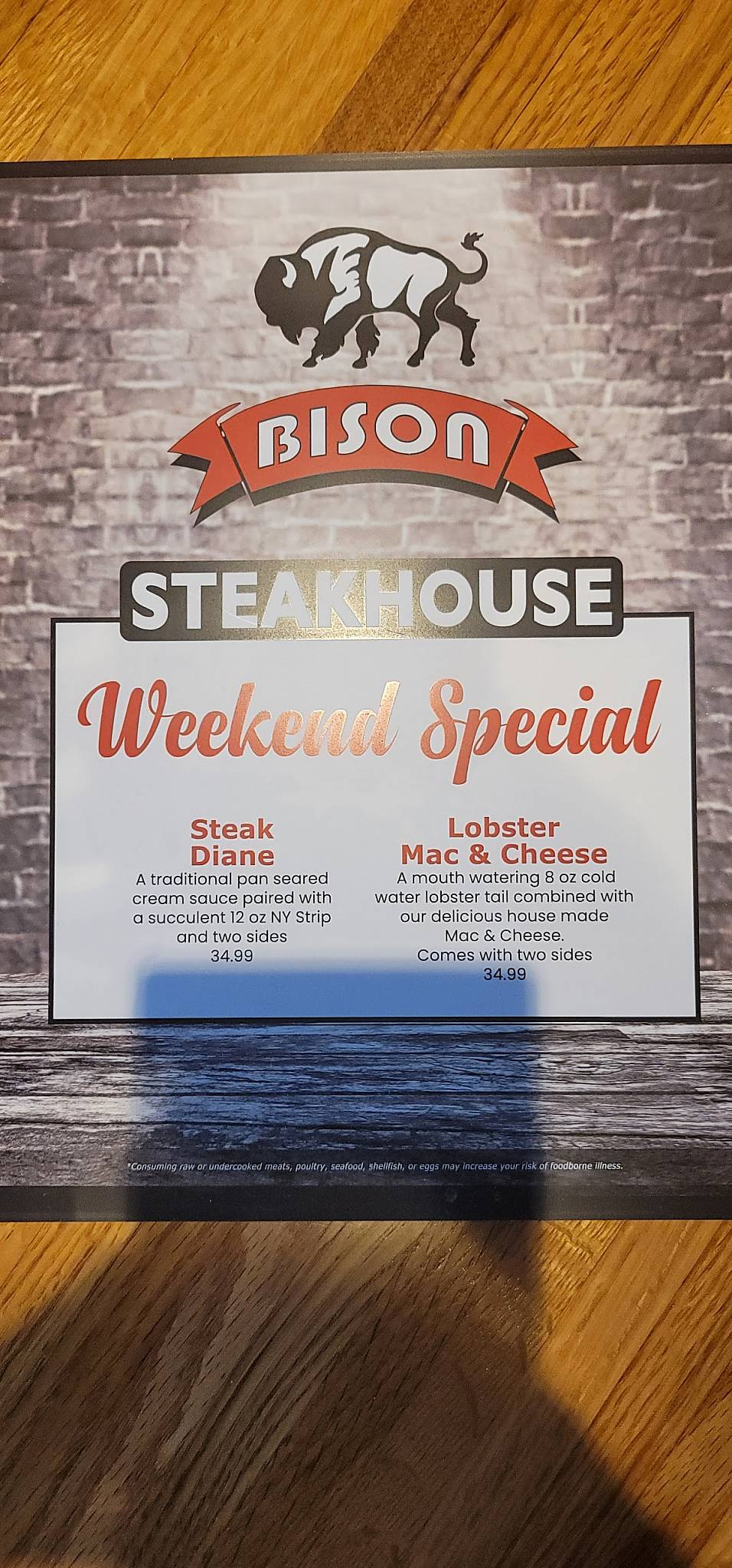 Menu at Bison Steakhouse, Broken Arrow