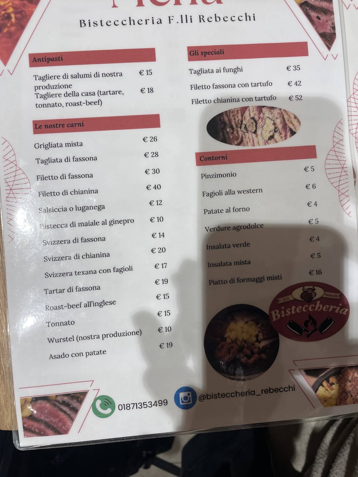 Menu da Bisteccheria Rebecchi ristorante, Brugnato