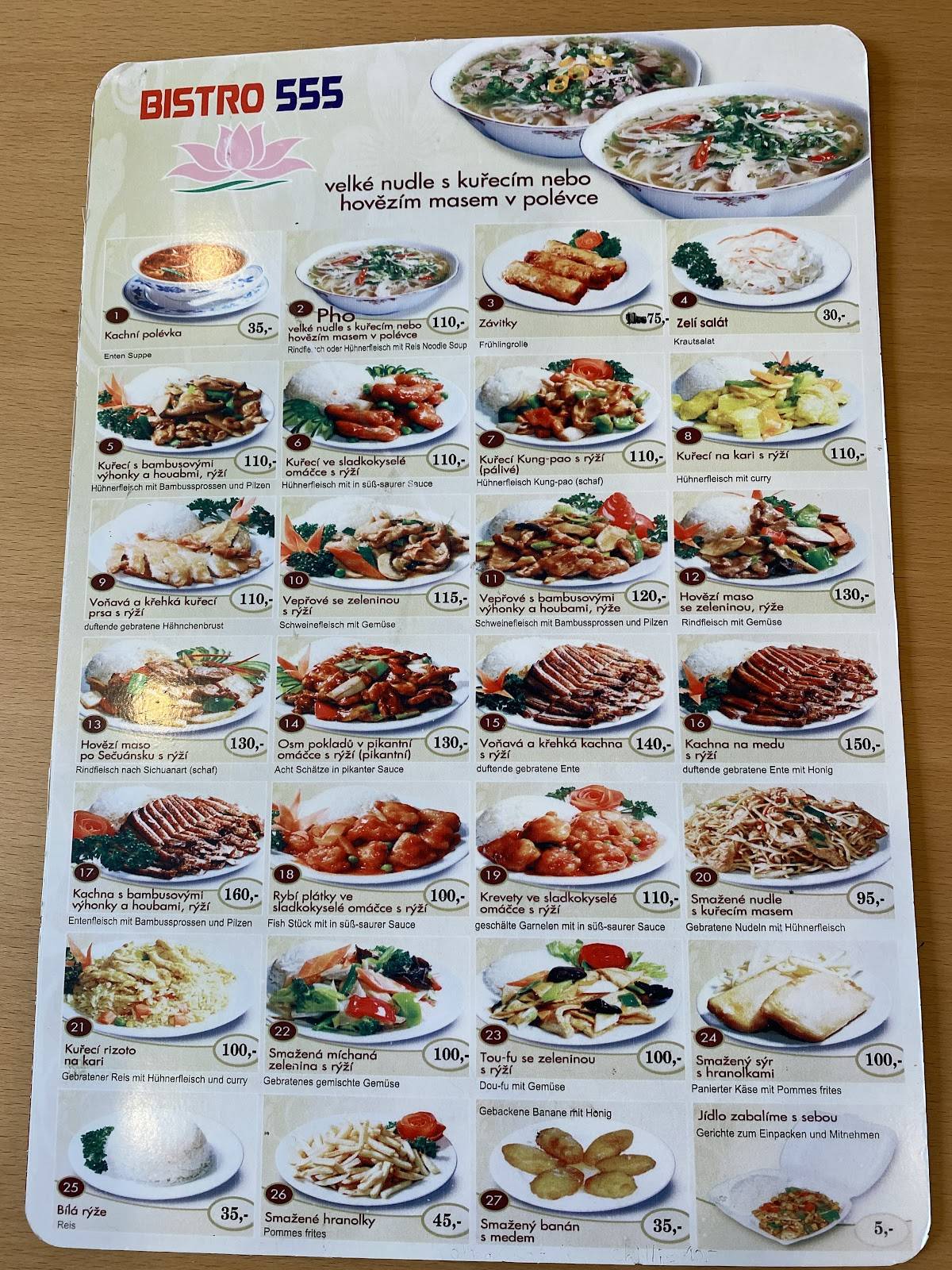 Menu at Bistro 555 restaurant, Rumburk