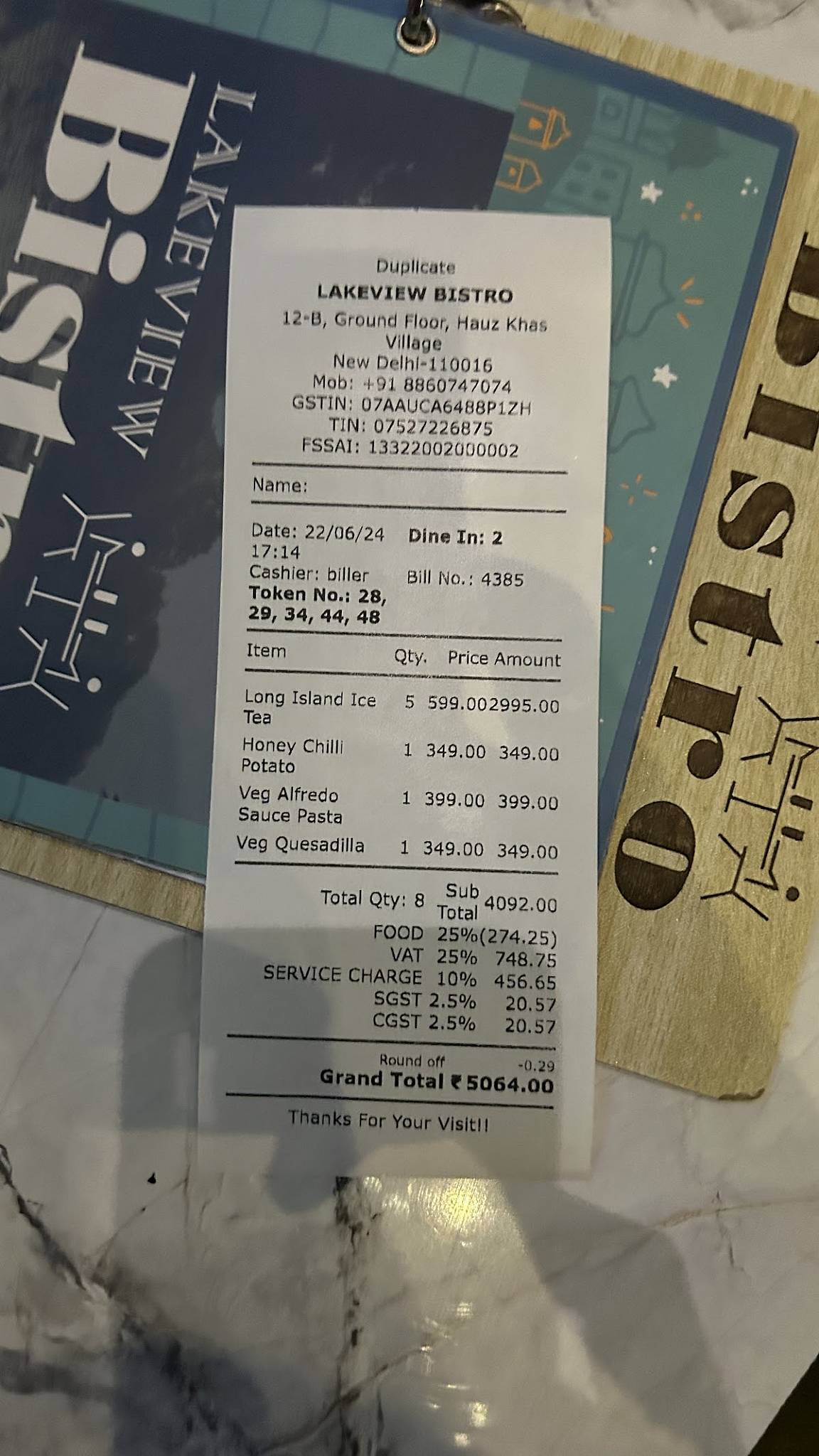 Menu at Bistro lakeview, New Delhi