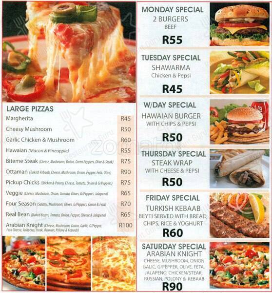 Menu at Bite Me restaurant, Sandton