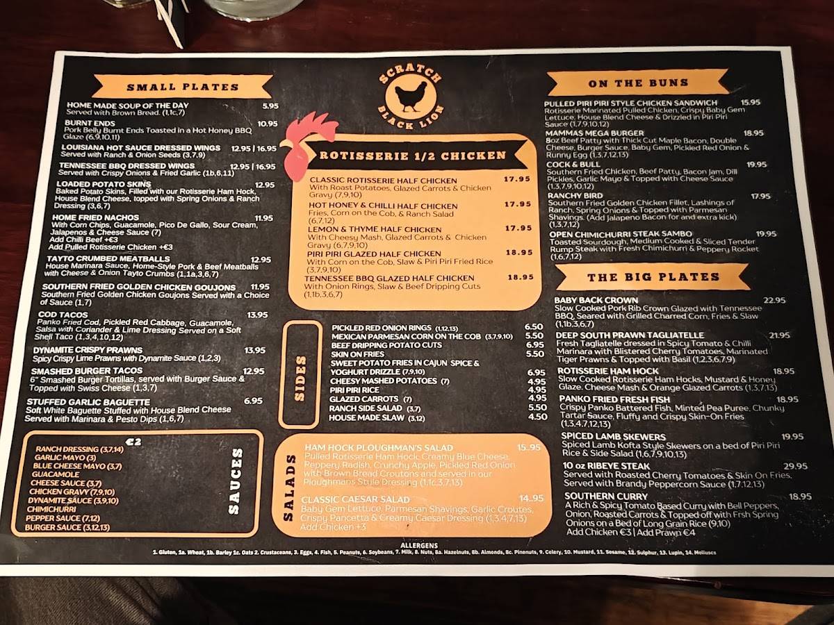 Menu at Black Lion Inn pub & bar, Dublin, 207A Emmet Rd