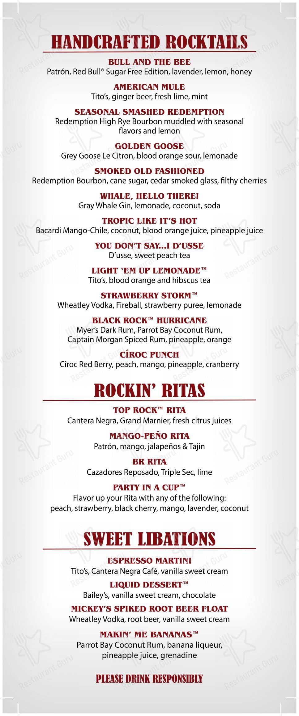 Menu at Black Rock Bar & Grill, Portage