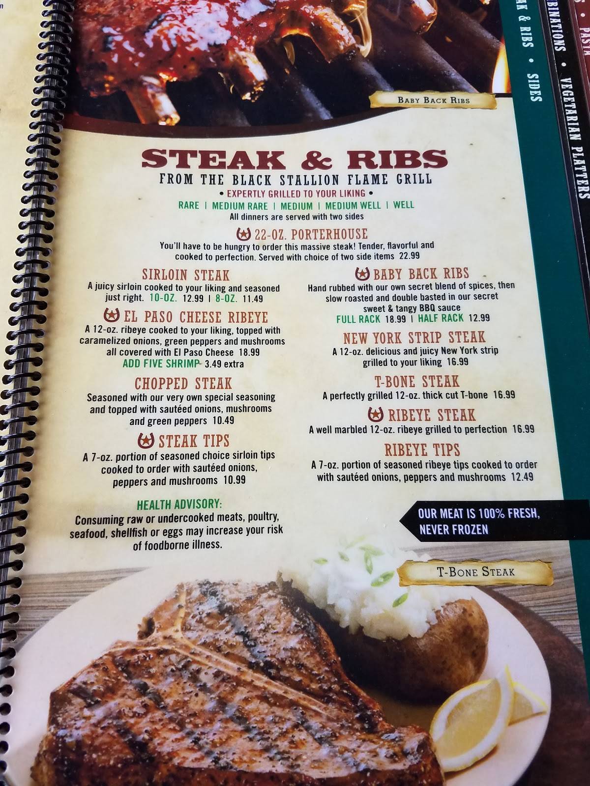 Menu at Black Stallion Steak House Restaurant, Monticello