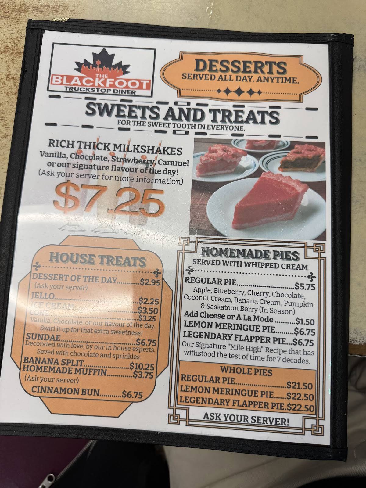 Menu at Blackfoot Truckstop Diner restaurant, Calgary