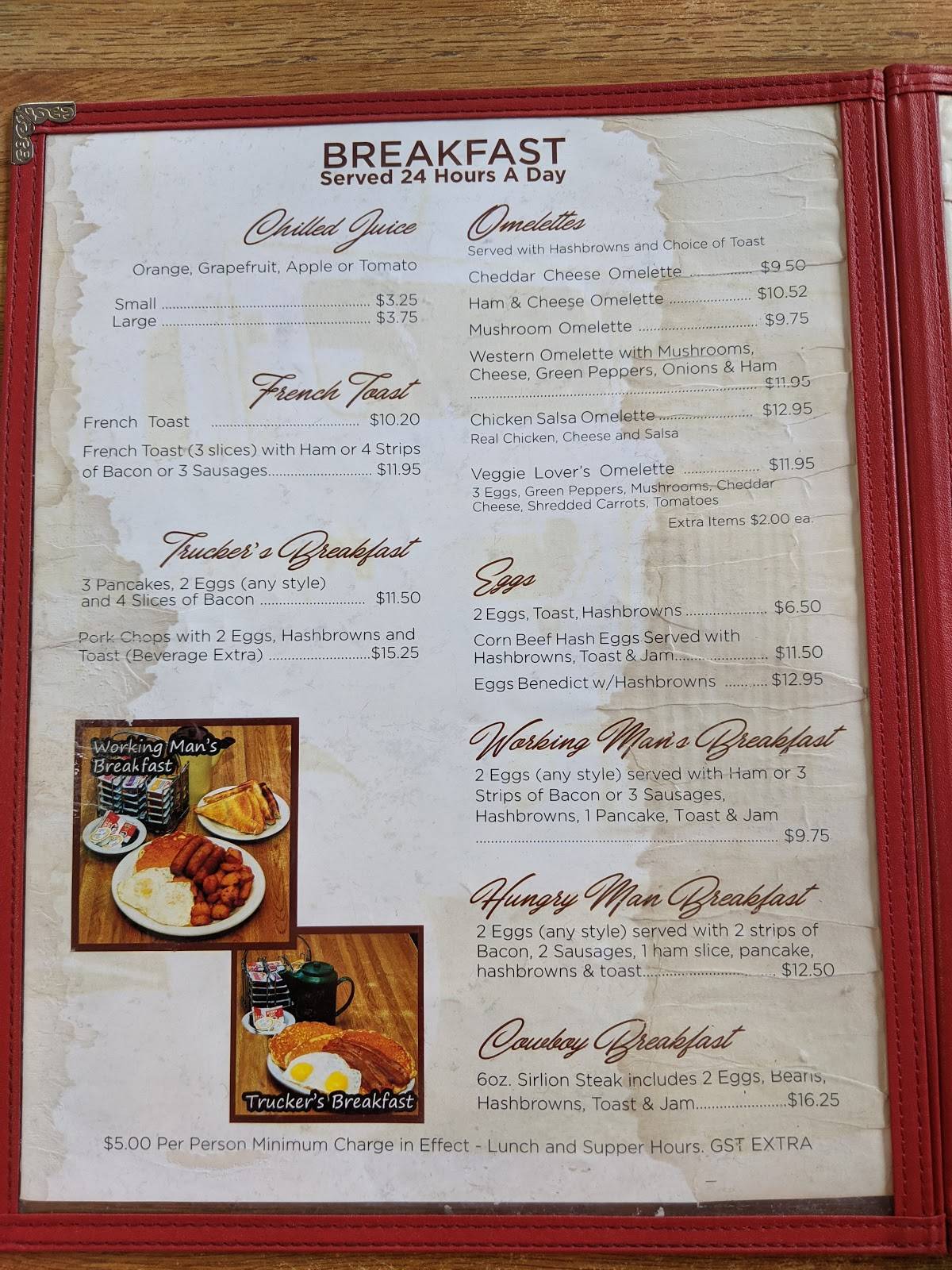 Menu at Blackfoot Truckstop Diner restaurant, Calgary
