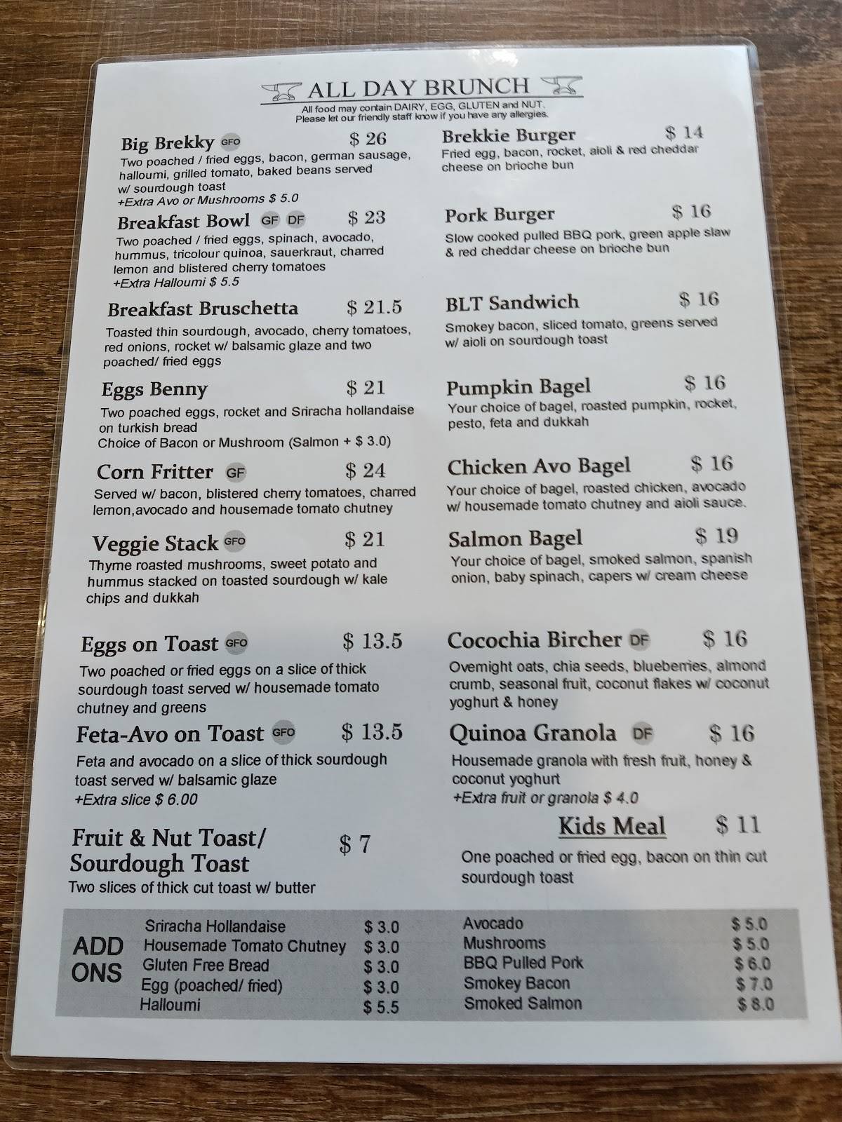 Menu at Blacksmith Specialty Coffee cafe, Mount Gravatt East