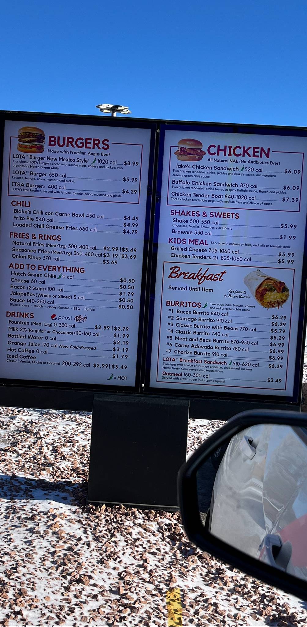 Menu at Blake's Lotaburger fast food, Las Vegas