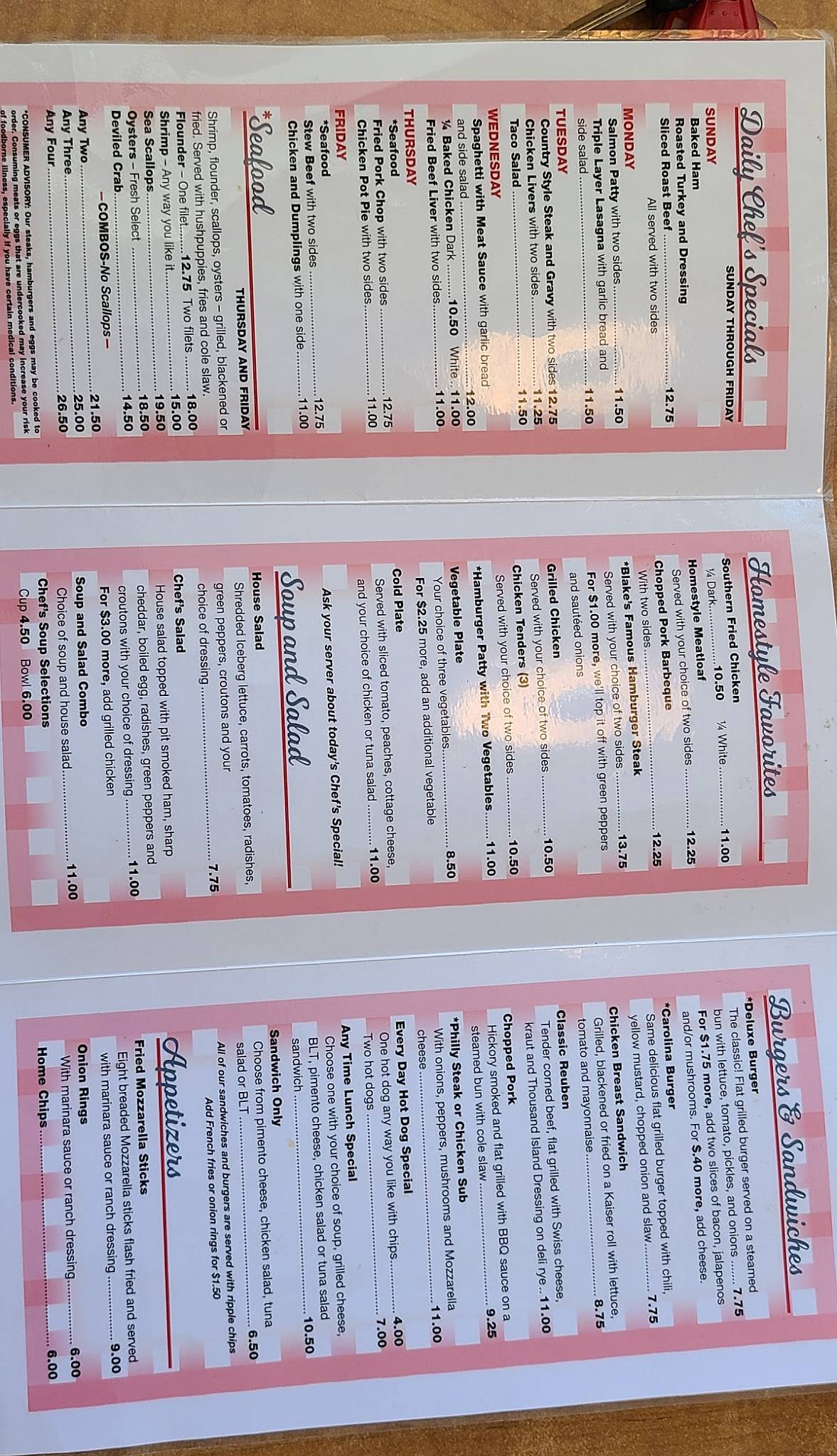 Menu at Blake's Restaurant, Candor
