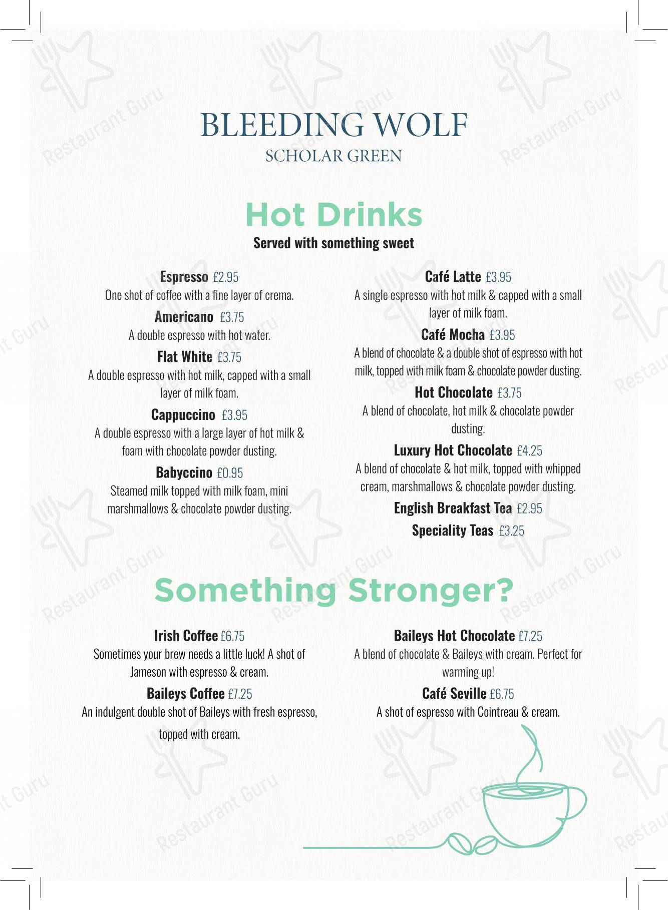 Menu at Bleeding Wolf, Scholar Green pub & bar, Stoke-on-Trent