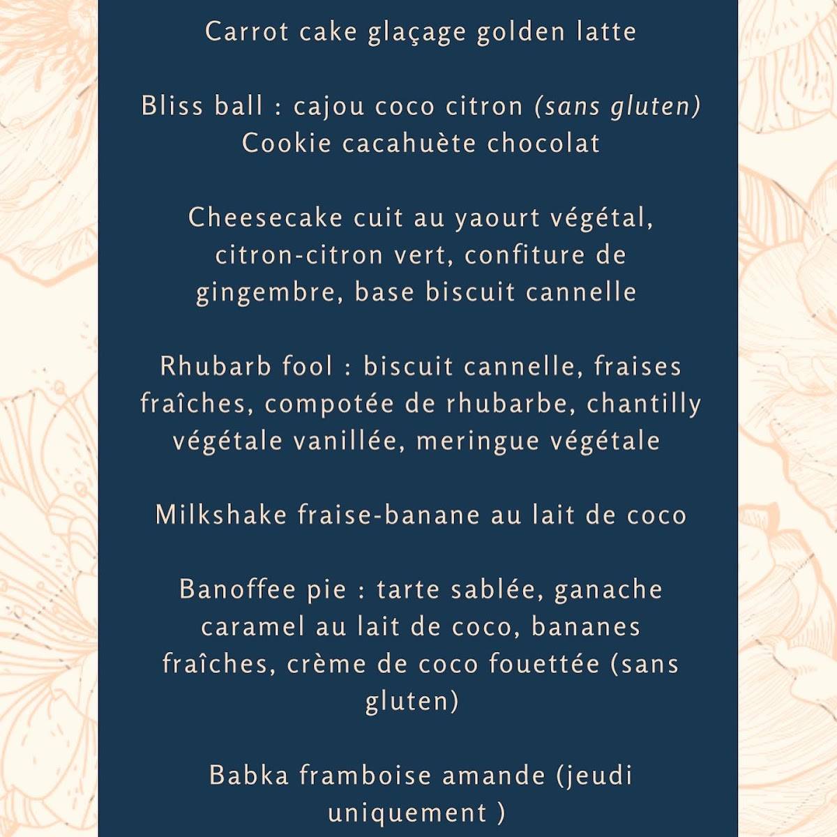 Menu au Bloom Kitchen restaurant, Limoges